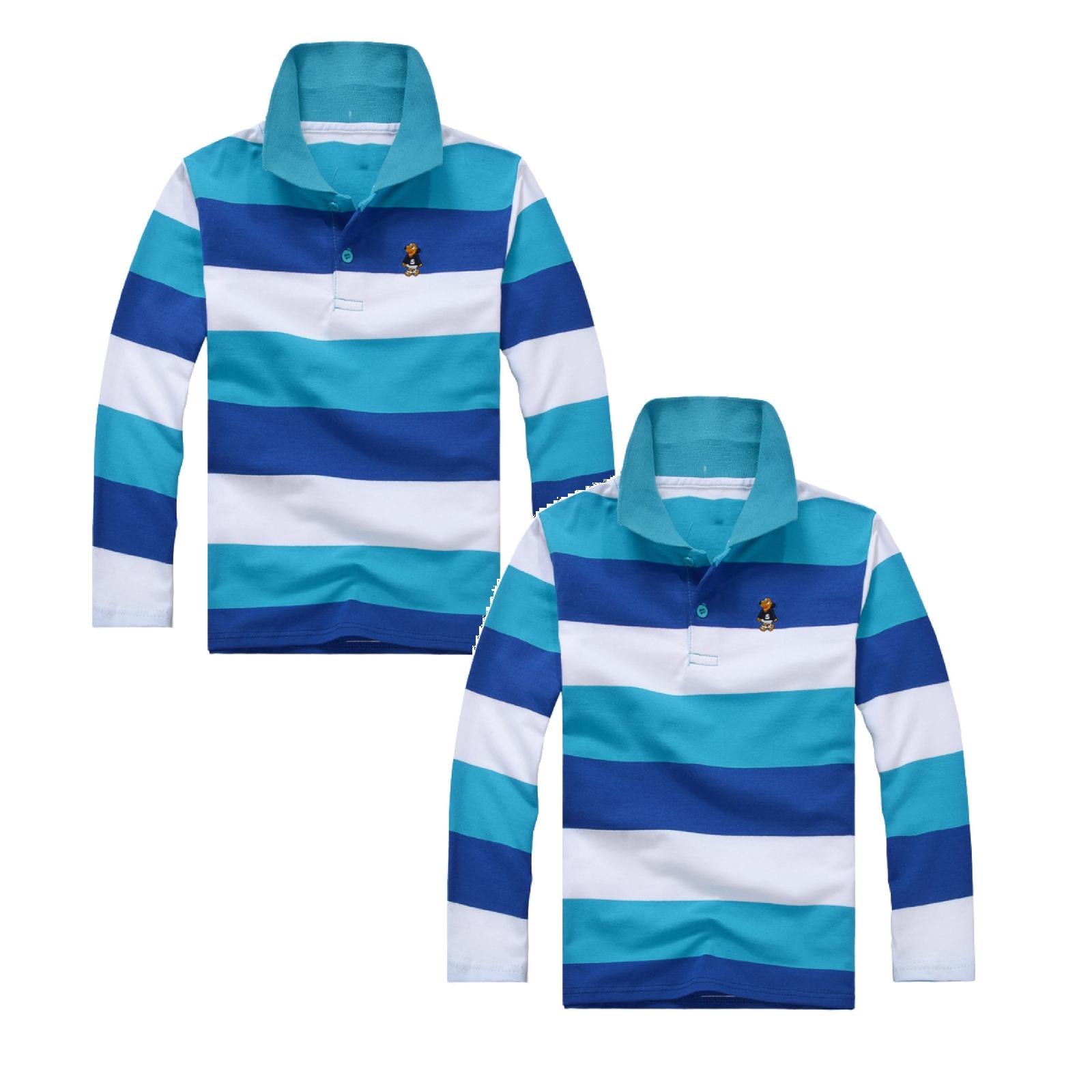 2PCS Kids Boys Girls Long Sleeve Fashion Casual Striped Shirt Button ...