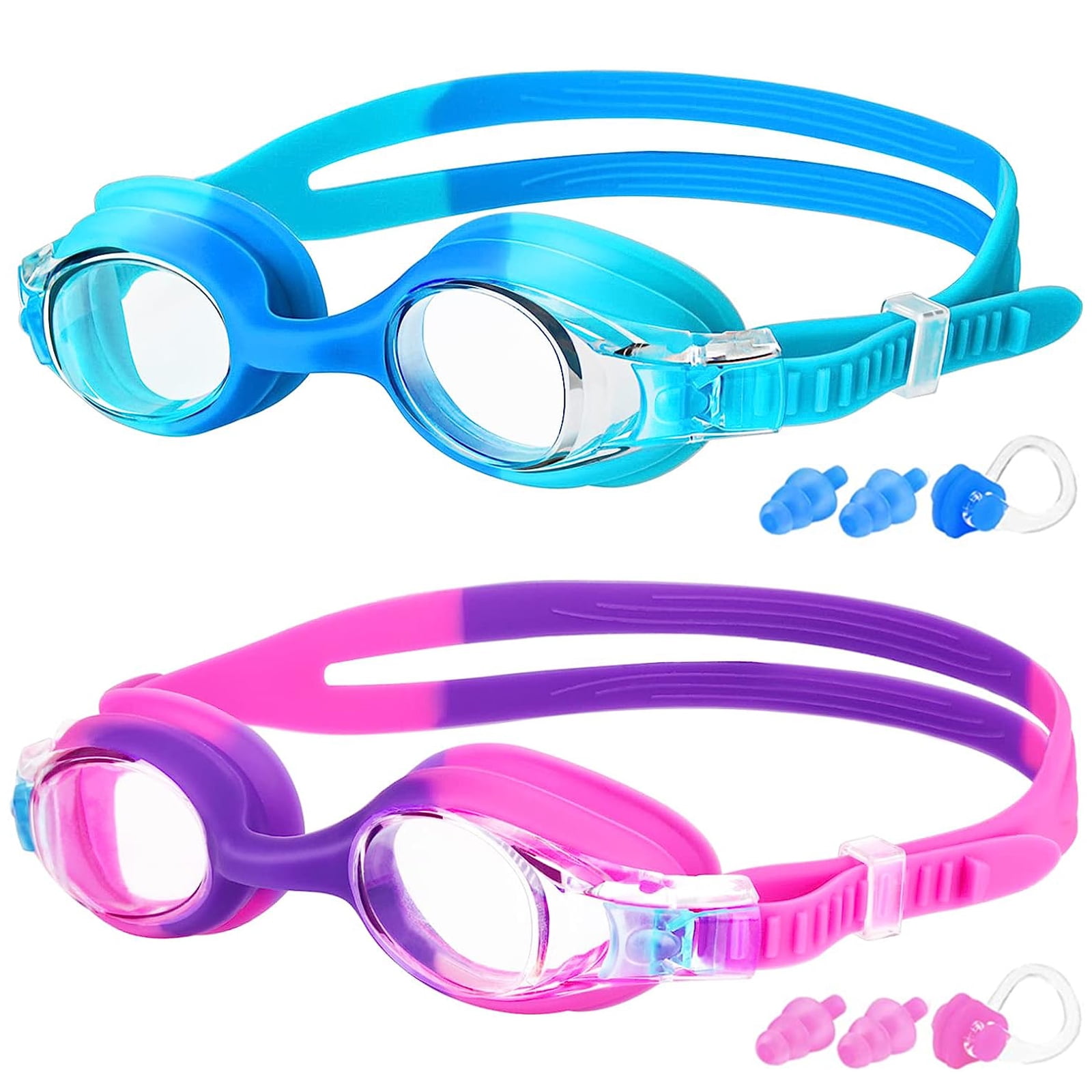 2PCS Kids Swim Goggles with Adjustable Head Strap, Swimming Glasses ...