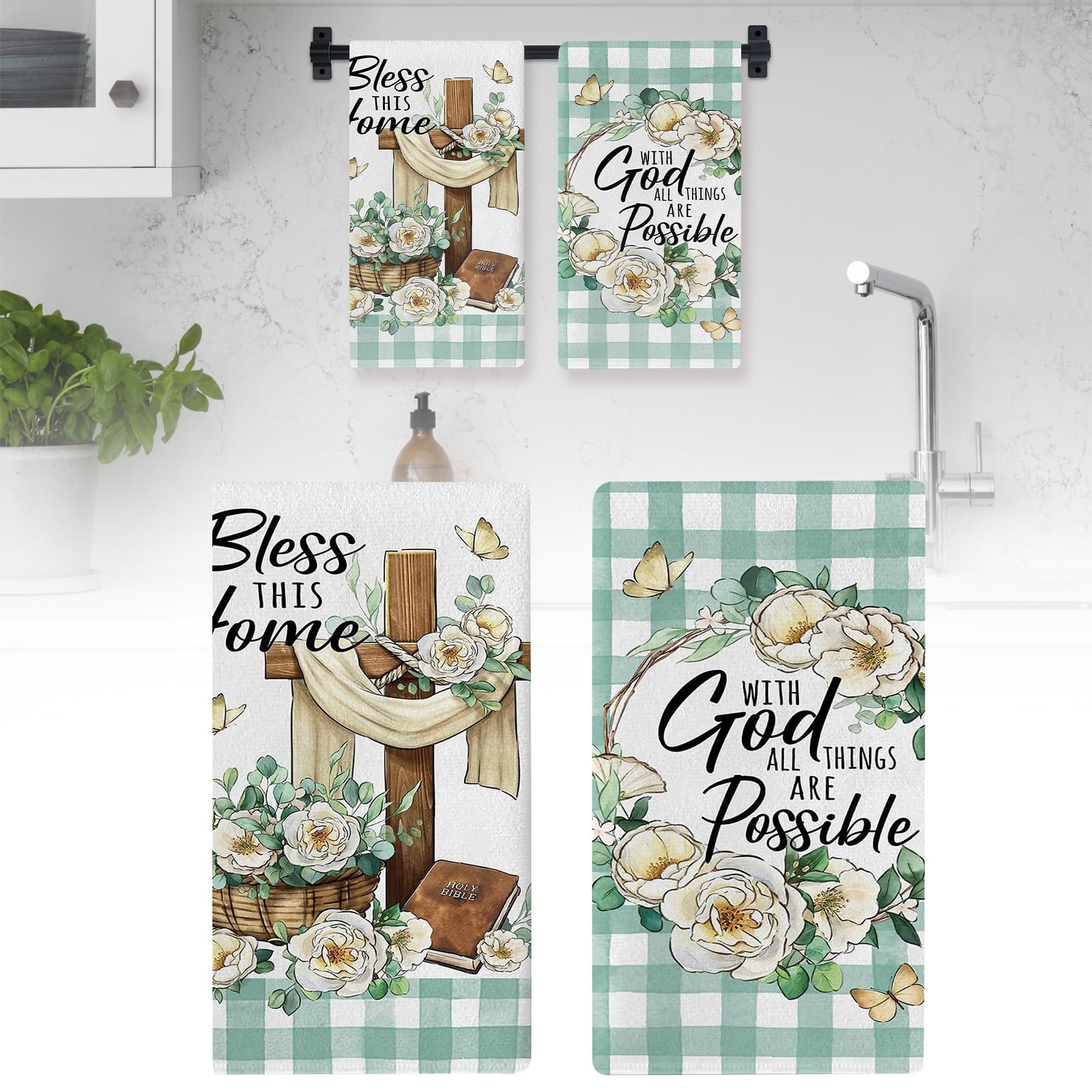 2PCS Kitchen Dish Towel, Inspirational Floral Drying Hand Towel Baking ...