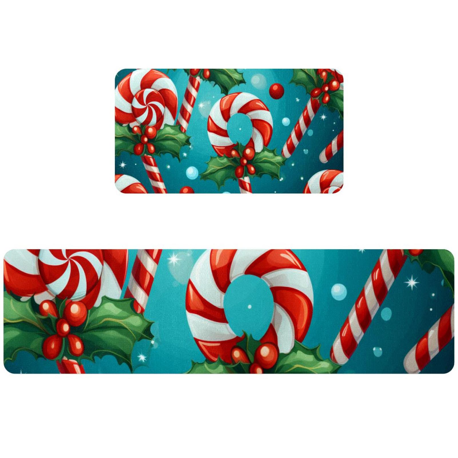 2PCS Kitchen Rug Mats Christmas Candy Cane Non-Skid Comfort Floor Mat ...