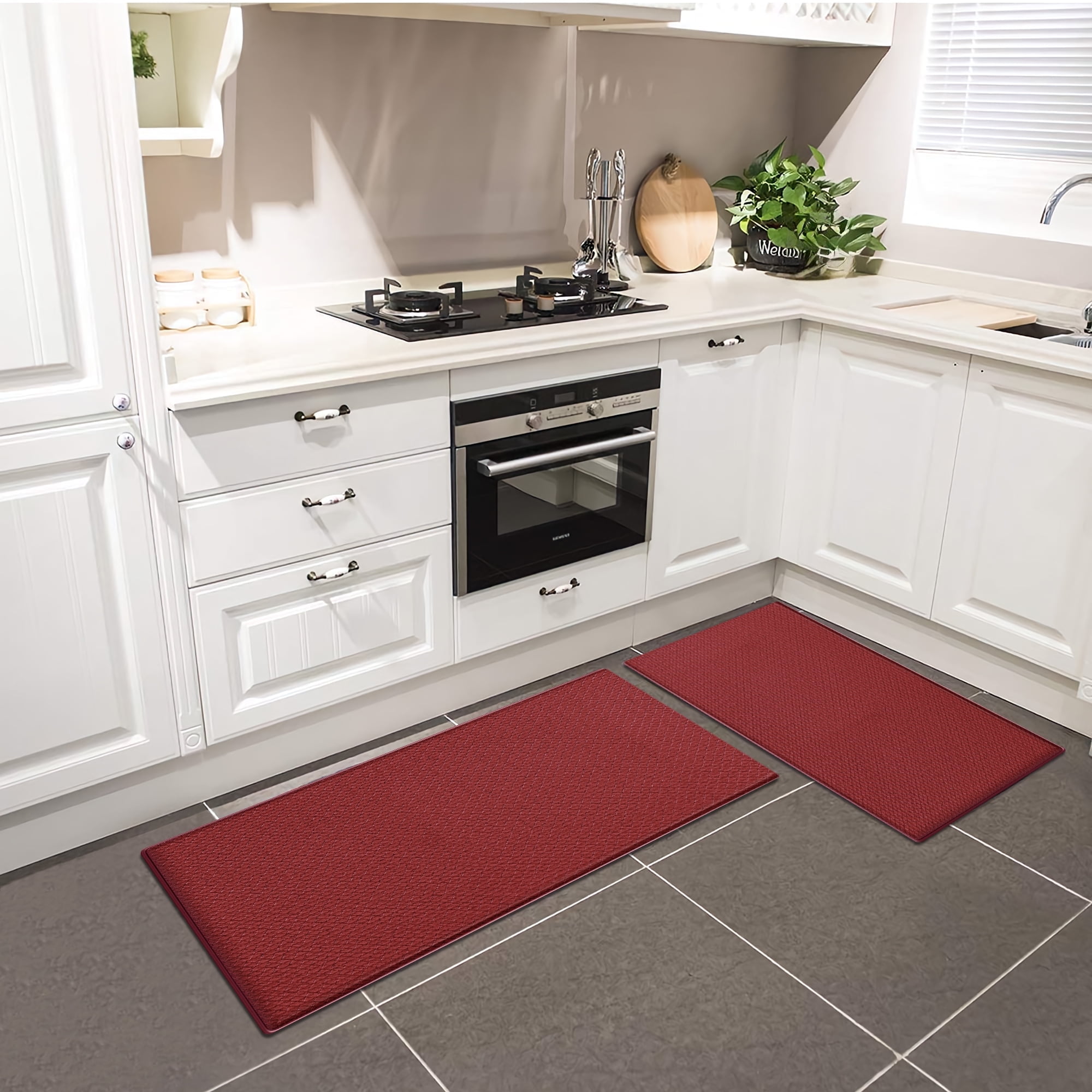 2PCS Kitchen Rugs, Red Kitchen Mat, 47 Inches Cushioned Anti-Fatigue ...