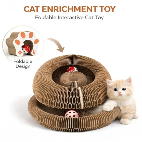 2PCS Kitty Curls Cat Toy - Foldable Accordion Cat Scratcher WithBall ...