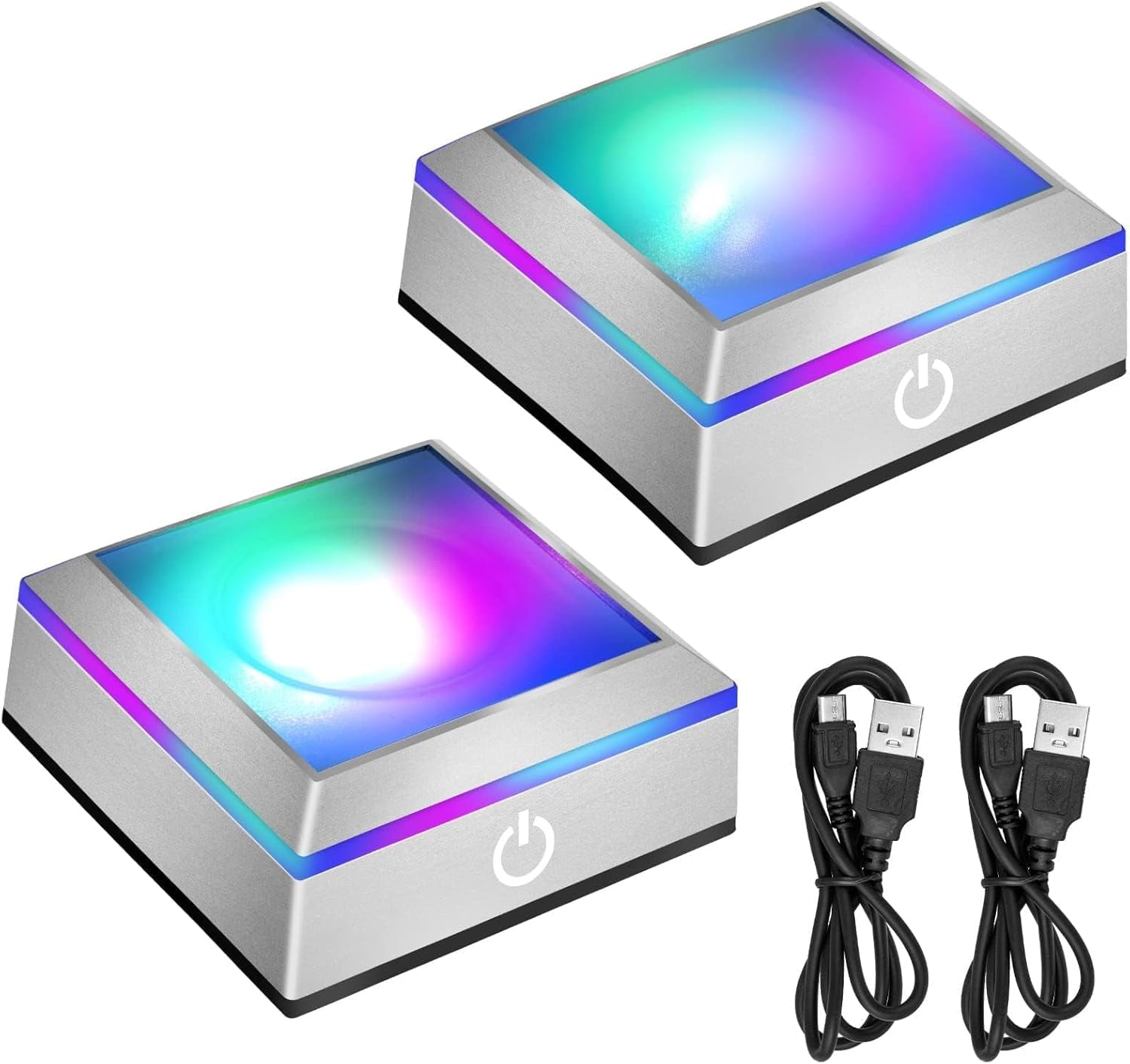 2PCS LED Light Display Base for 3D Glass Art, 6 Colors Square Flat ...