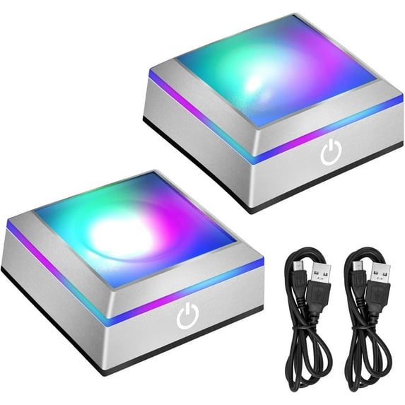 2PCS LED Light Display Base for 3D Glass Art, 6 Colors Square Flat ...