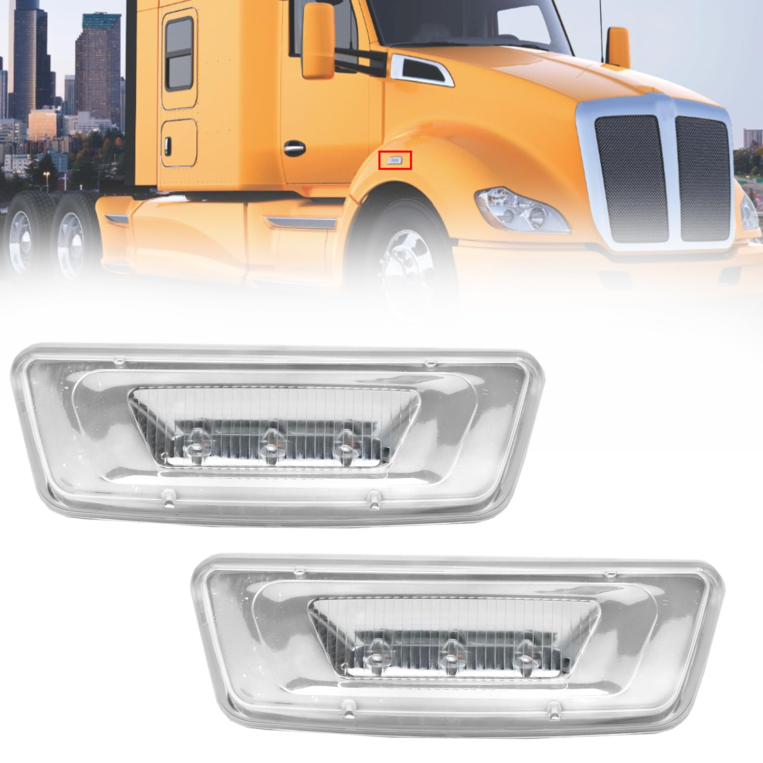 2PCS LED Side Marker Turn Signal Lights Compatible with Kenworth T680 ...
