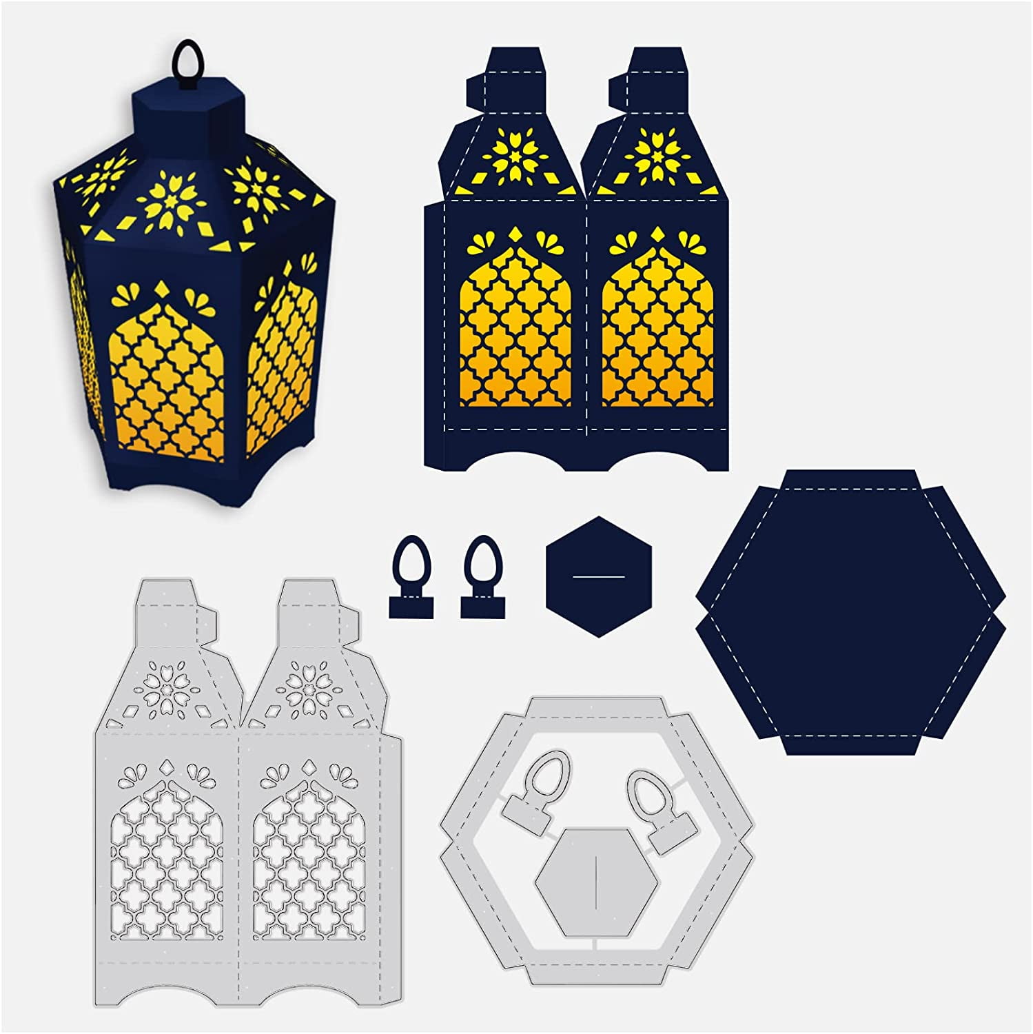 2PCS Lantern Pattern Metal Dies Matte Platinum Cutting Stencils with ...