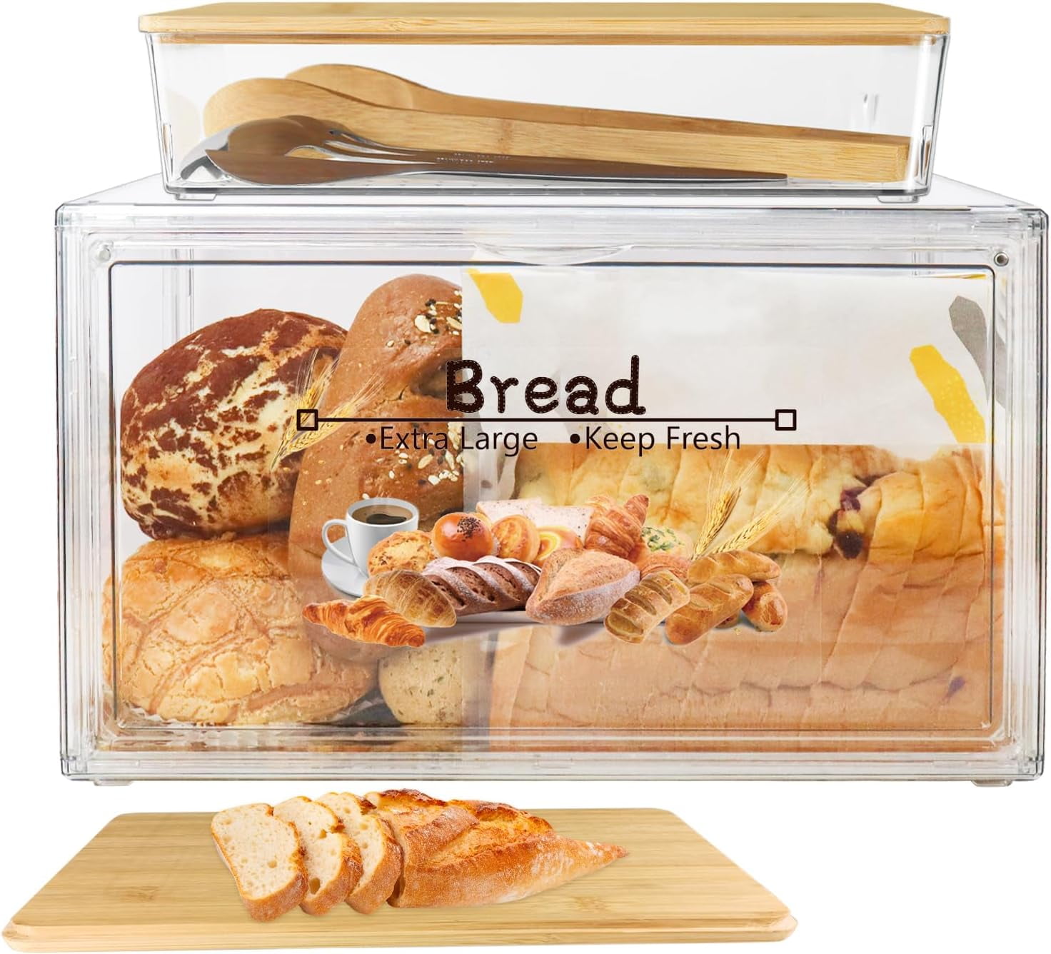 2PCS Large Bread Box for Countertop, Stackable Double Layer Storage ...