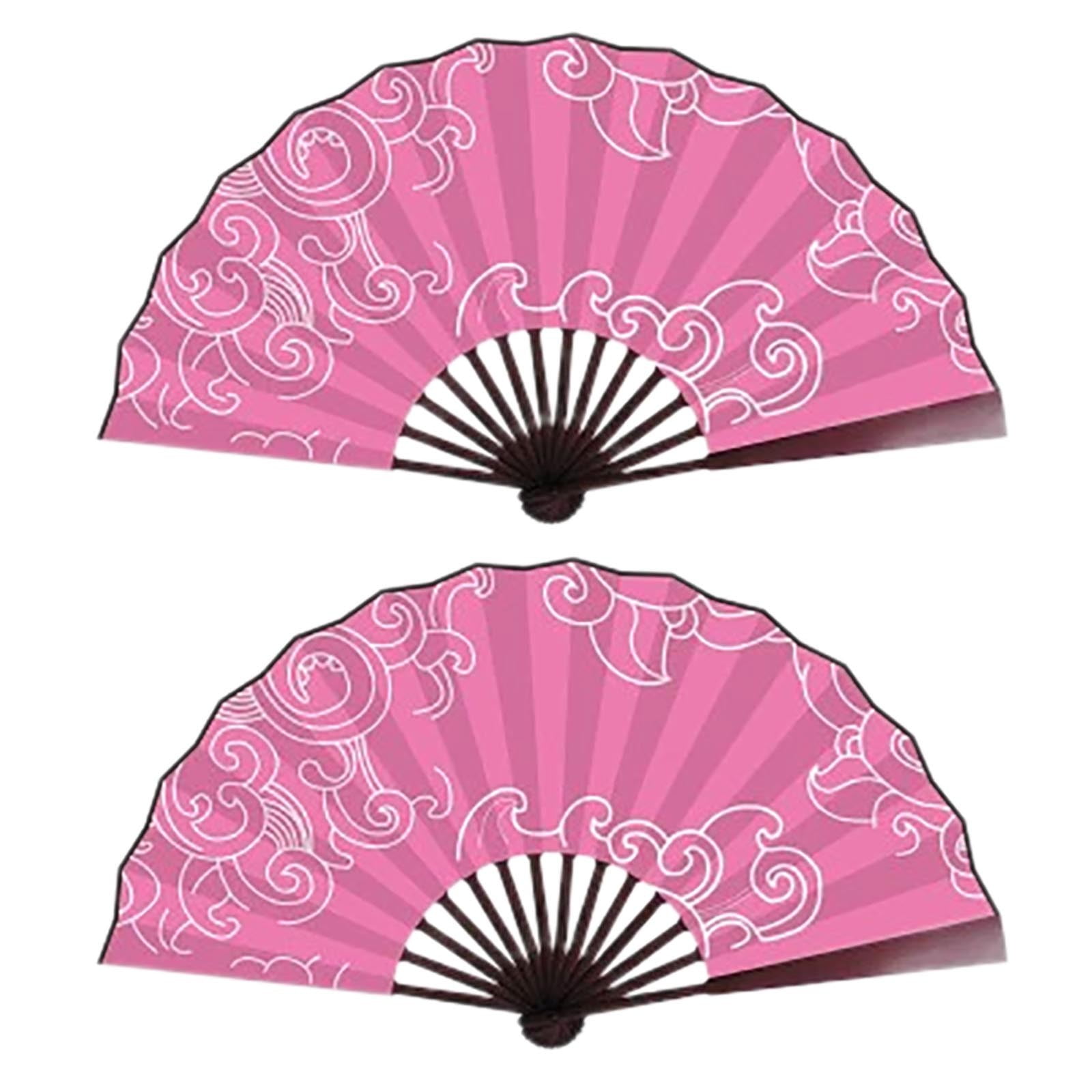 2PCS Large Folded Fans for Dance - Chinese Vintage Fabric Hand Fans for ...