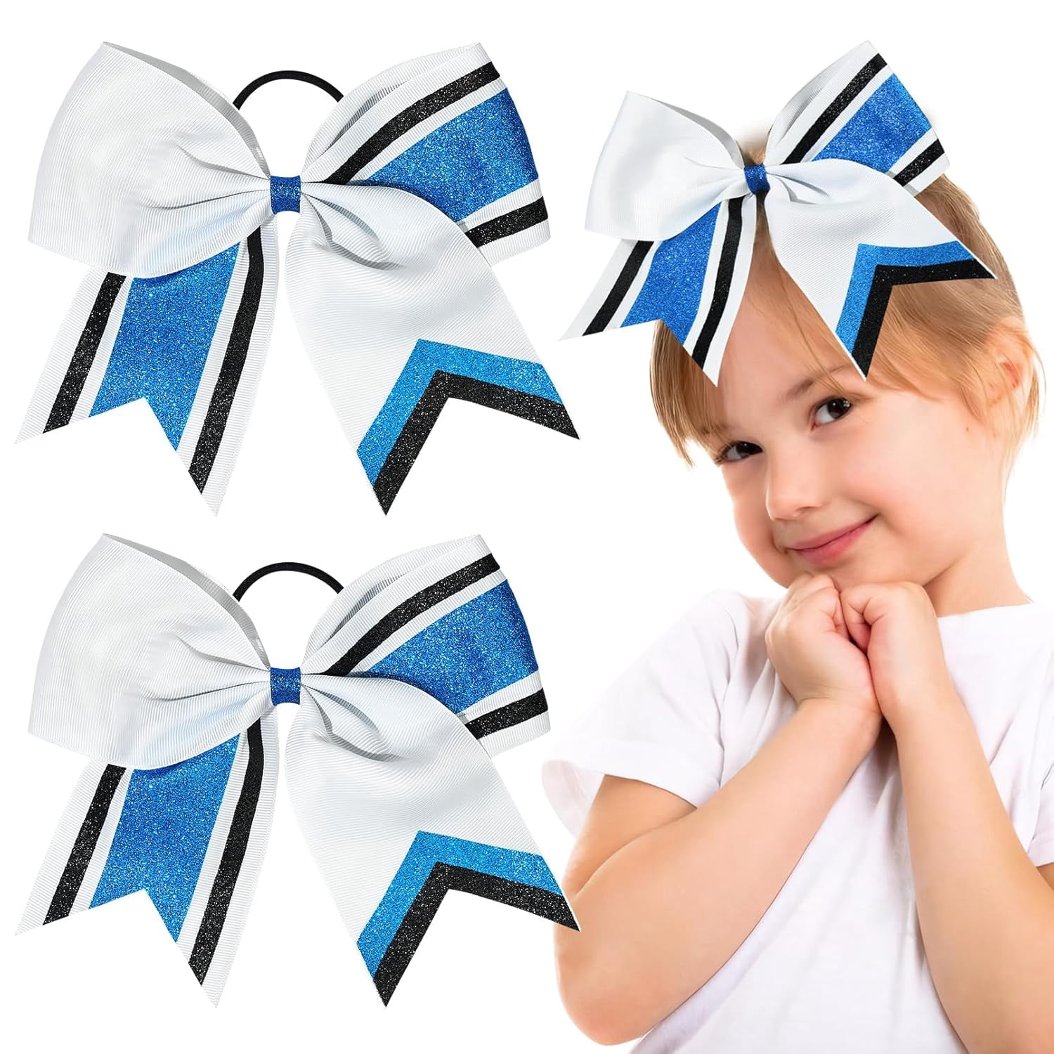 2PCS Large Glitter Cheer Bows 8" Hair Bows Sparkly Cheerleading ...