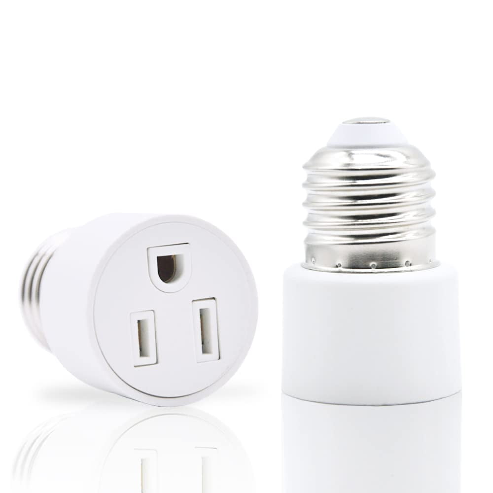 2PCS Light Socket Outlet Adapter, E26 Light Bulb to 3 Prong Outlet ...