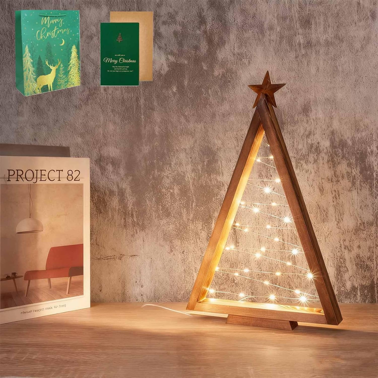2PCS Light up Wooden Christmas Trees - Handmade Tabletop Christmas Tree ...