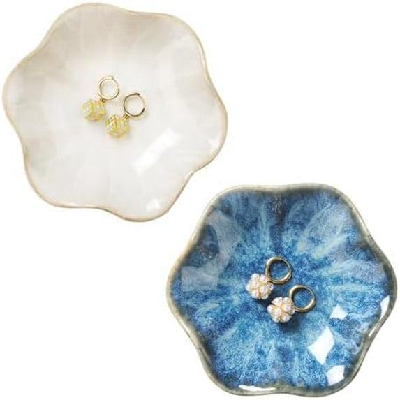 2PCS Lotus Leaf Shape Ring Holder Dish, Small Key Bowl, Ceramic Trinket ...