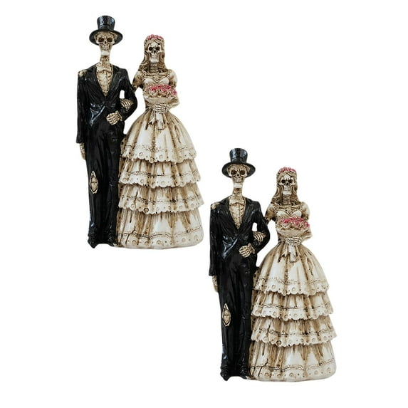 2PCS Love Never Dies Skeleton Wedding Couple Bride and Groom Figurine, 6.inches Tall, White ...