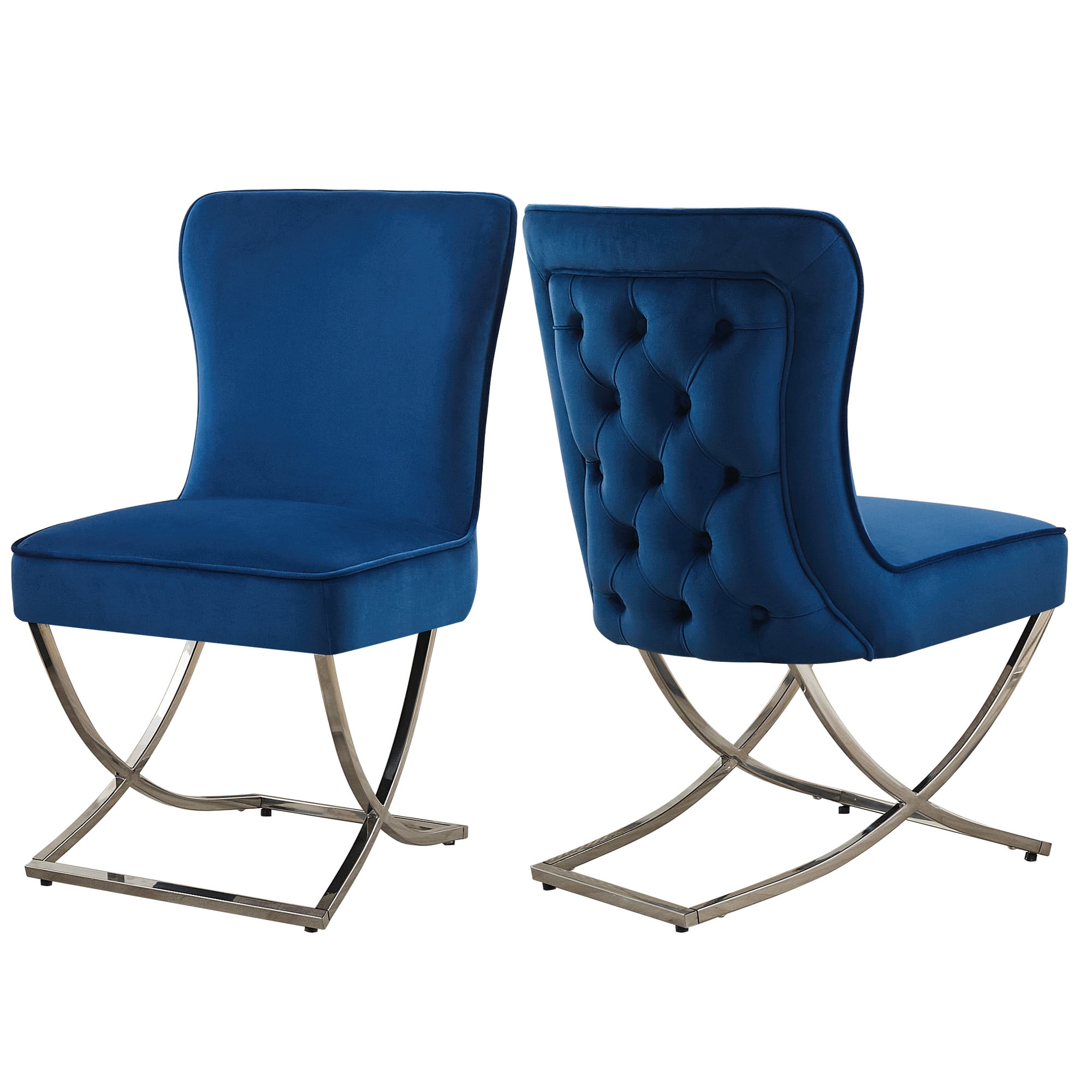 2PCS Luxury Velvet Dining Chairs, Tufted Upholstered Armless Accent ...