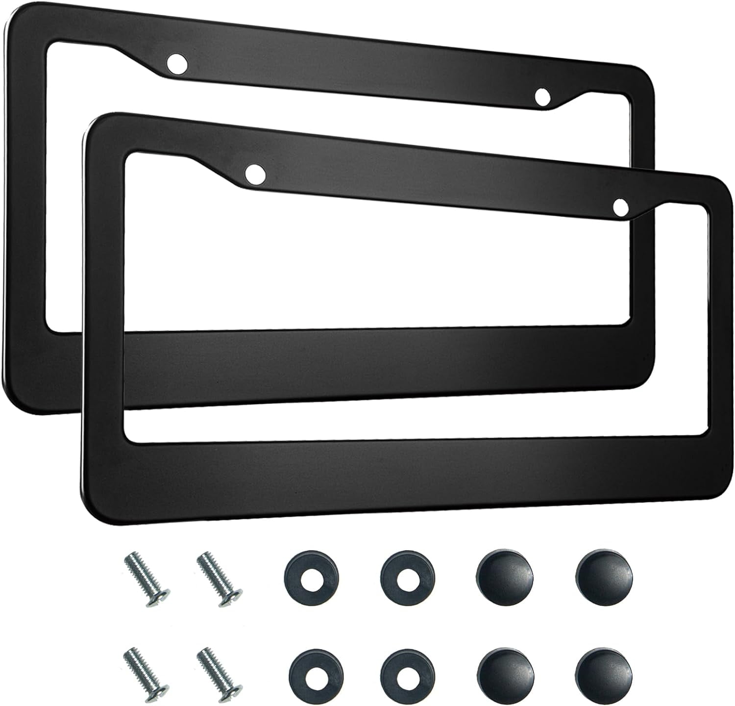 2PCS Matte Black License Plate Frames, 2 Holes Solid Aluminum License ...