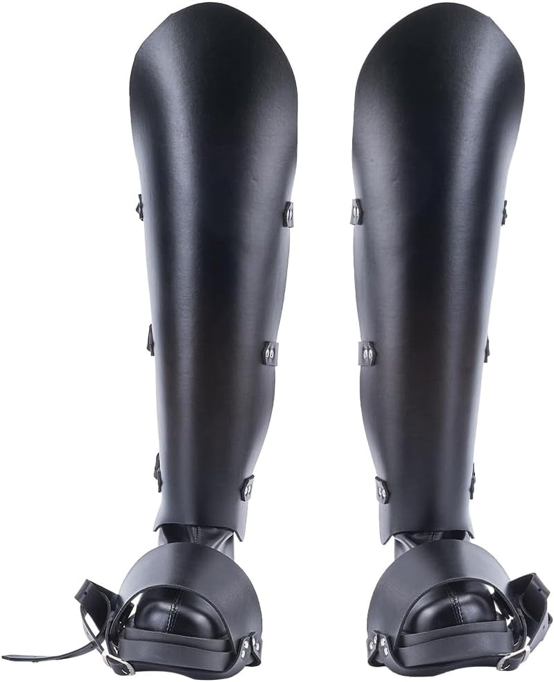 2PCS Medieval Viking Boot Covers Black Faux Leather Adjustable Belt ...