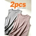 2PCS Mens 100% Cotton Oversized Washed Distressed Tank Tops Gray ...