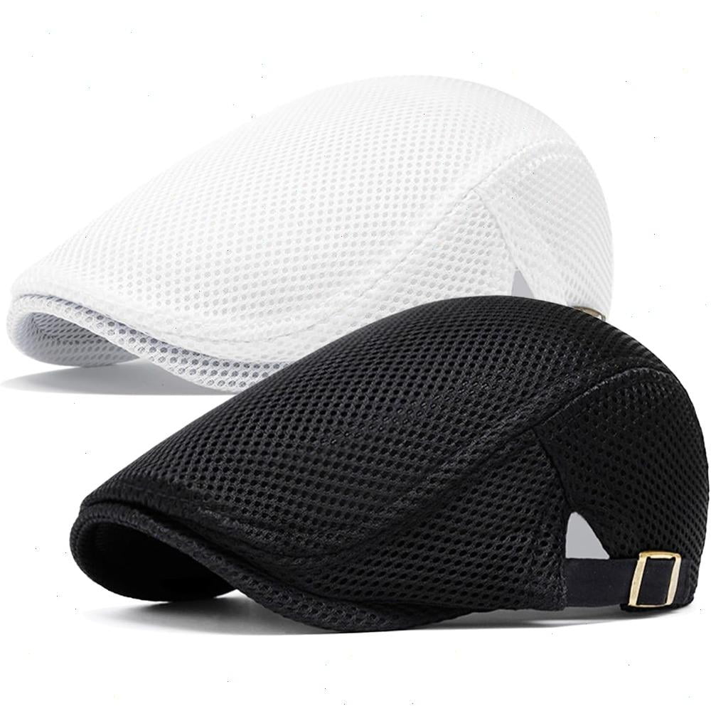 2PCS Mens Breathable Mesh Summer Hat Adjustable Flat Cap Newsboy Beret ...
