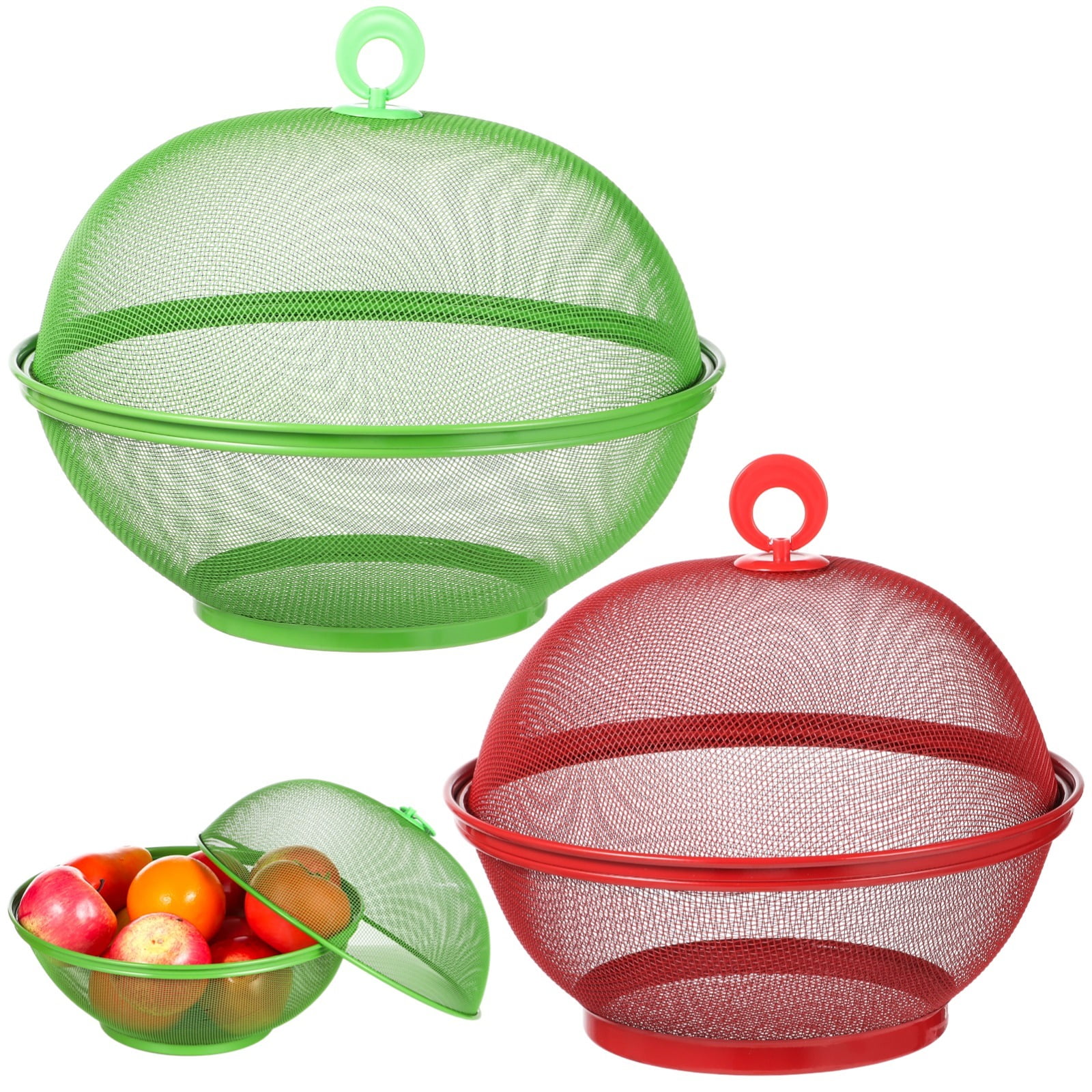 2PCS Mesh Fruit Baskets, Summer Mesh Wire Bowls with Lids, Metal ...