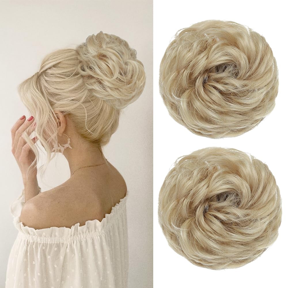 2PCS Messy Bun Hair Piece Wavy Curly Tousled Updo Hair Buns Synthetic ...