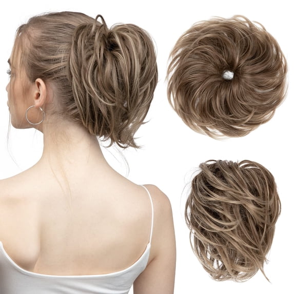 2PCS Messy Hair Bun Hair Pieces Wavy Curly Synthetic Updo Fake ...