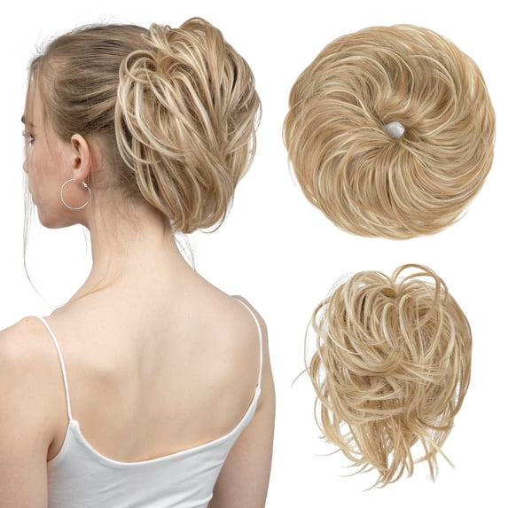 2PCS Messy Hair Bun Hair Pieces Wavy Curly Synthetic Updo Fake ...