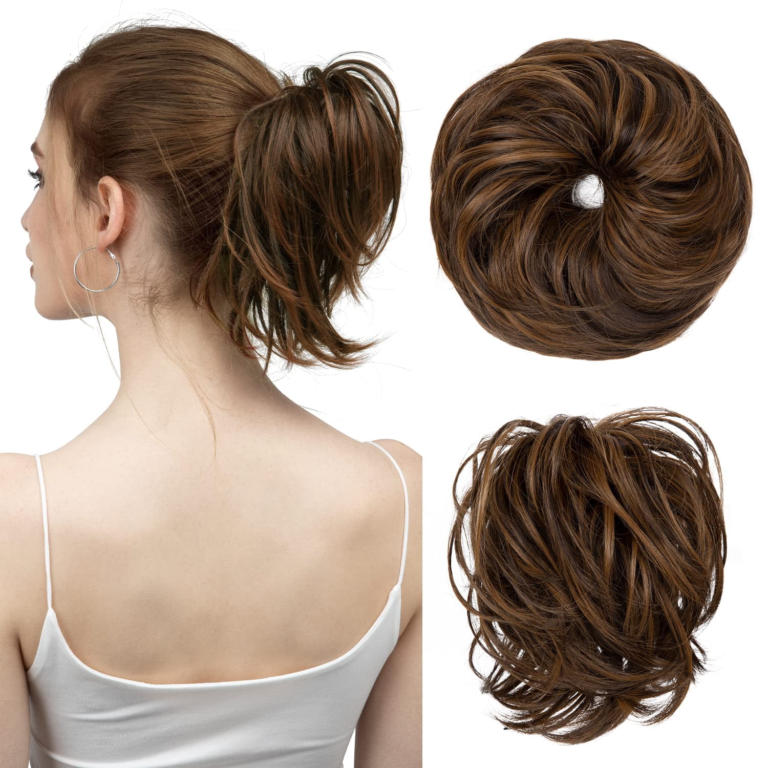 2PCS Messy Hair Bun Hair Pieces Wavy Curly Synthetic Updo Fake ...
