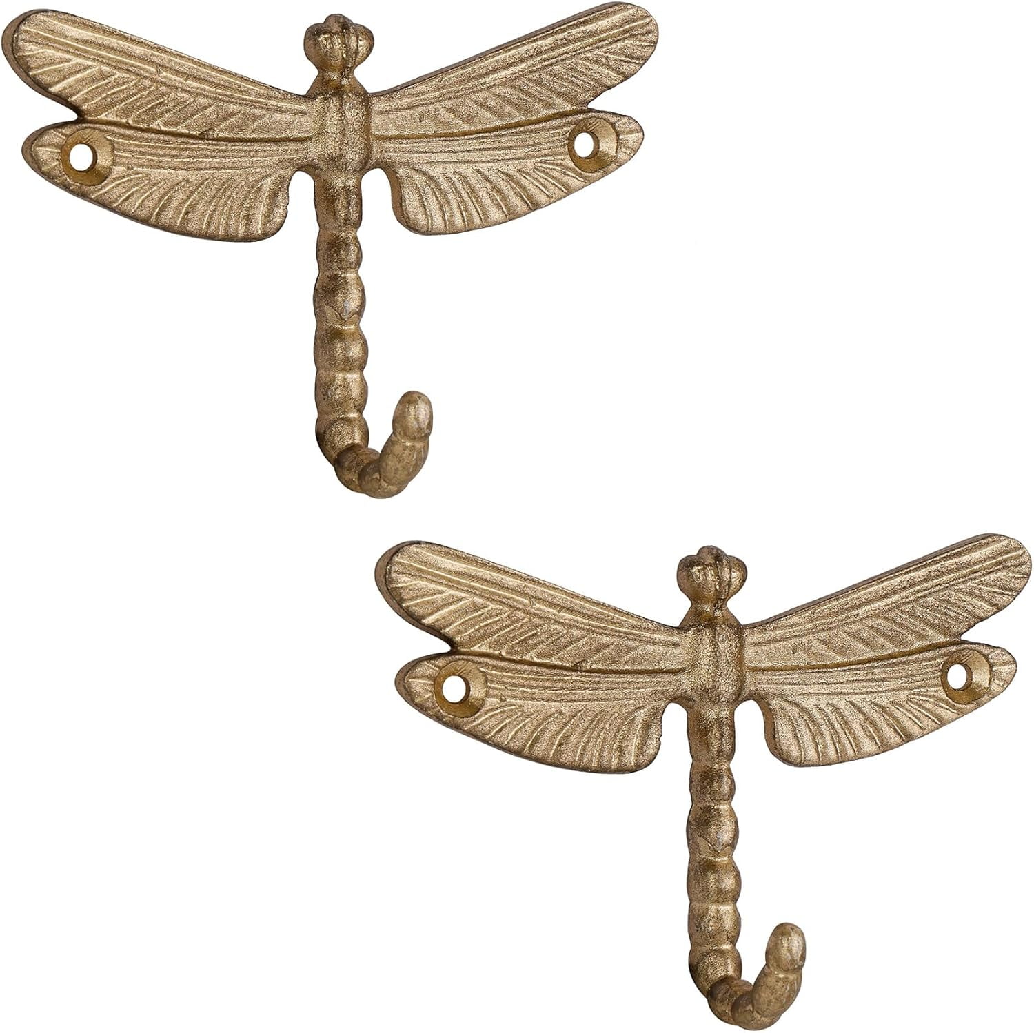 2PCS Metal Golden Dragonfly Wall Hooks, Rustic Bathroom Kitchen Hangers ...