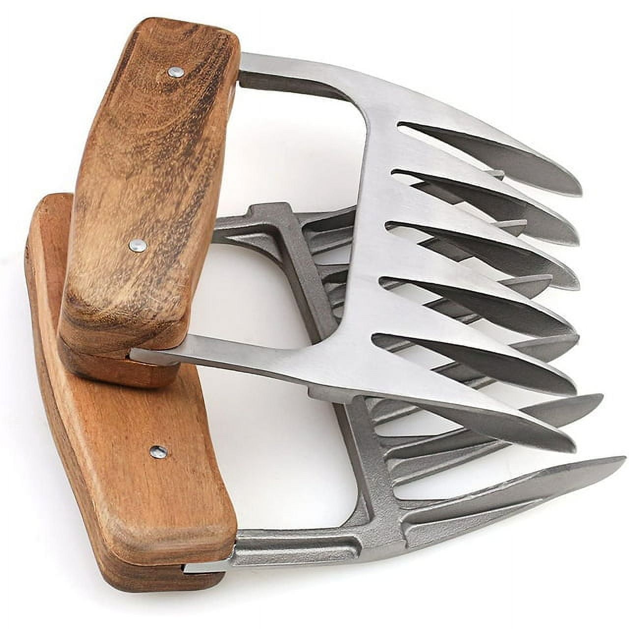 2PCS Stainless Steel Pulled Pork Meat Shredder Claws with Wooden Handle ...
