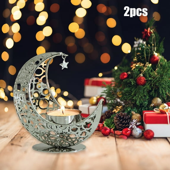 2PCS Metal Moon Candle Holder with Hanging Star, Romantic Decorative ...