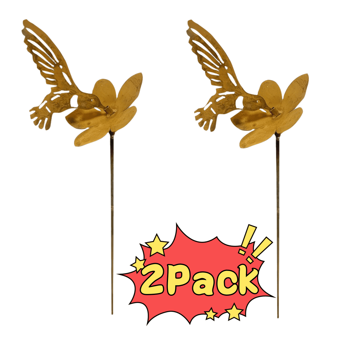 2PCS Metal Old Hummingbird With Flowers, Hummingbird With Garden Stake ...