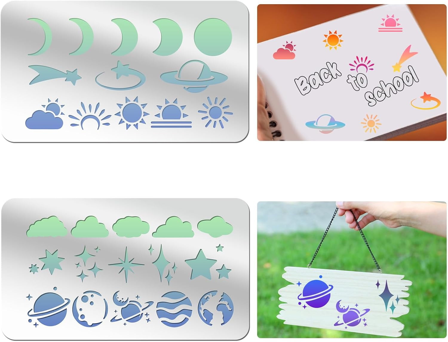 2PCS Metal Stencil for Journaling Moon and Star Metal Stencils for Wood ...