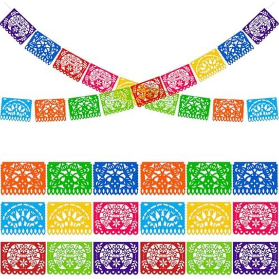 2PCS Mexican Papel Picado Banner, 18ft Plastic Fiesta Garland for Cinco ...