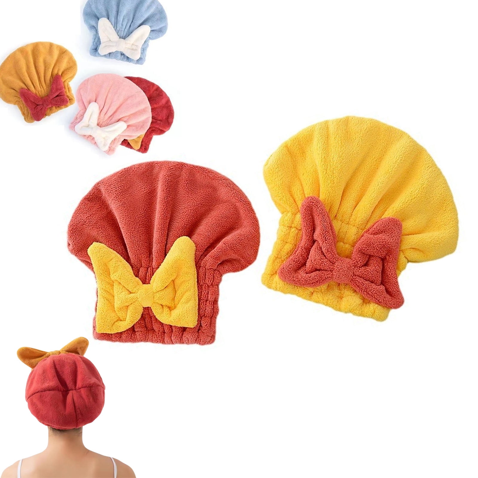 2PCS Microfiber Hair Drying Caps, Absorbent Hair Towel Wraps Cute ...