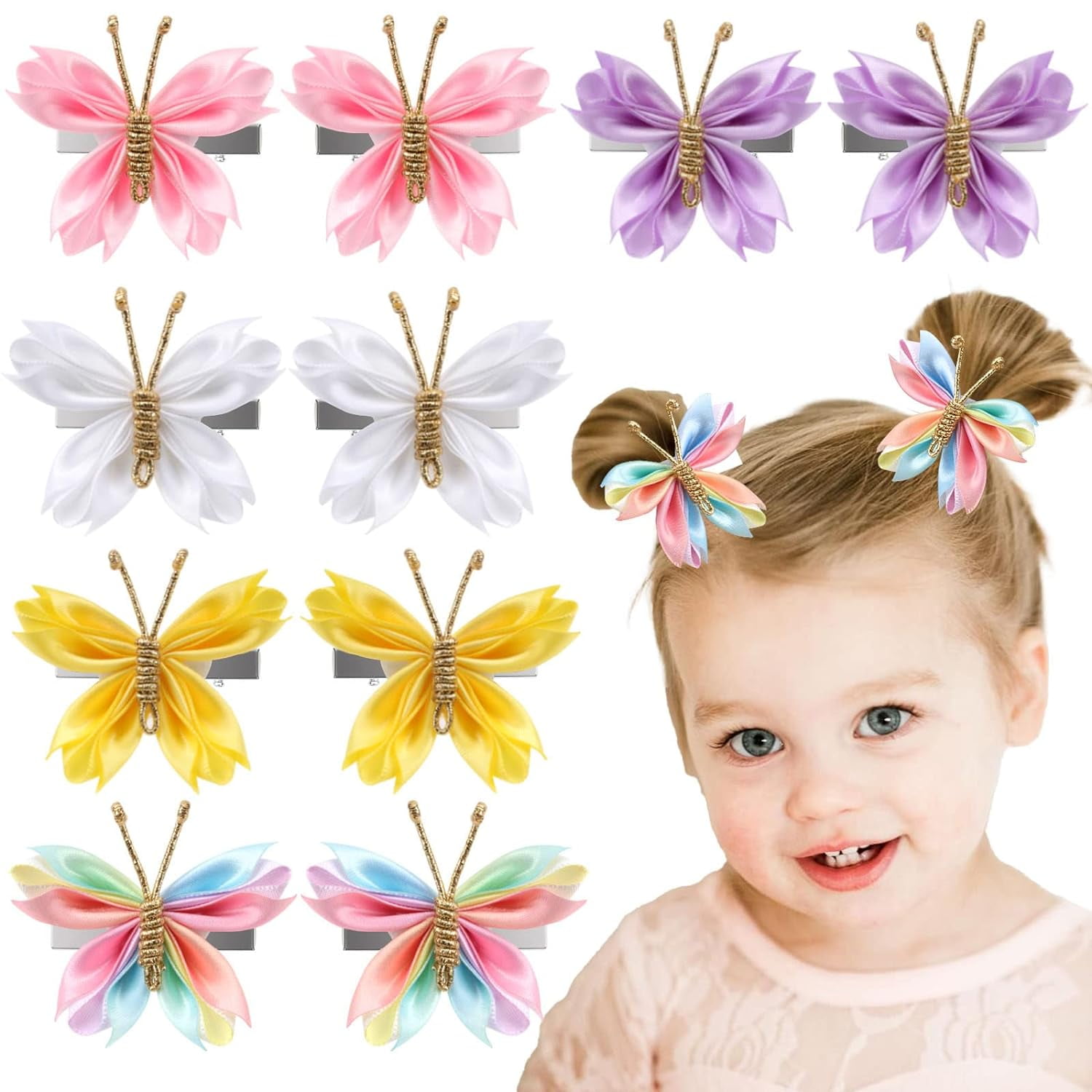 2PCS Mini Butterfly Hair Clips Colorful Butterfly Hair Barrettes Satin ...