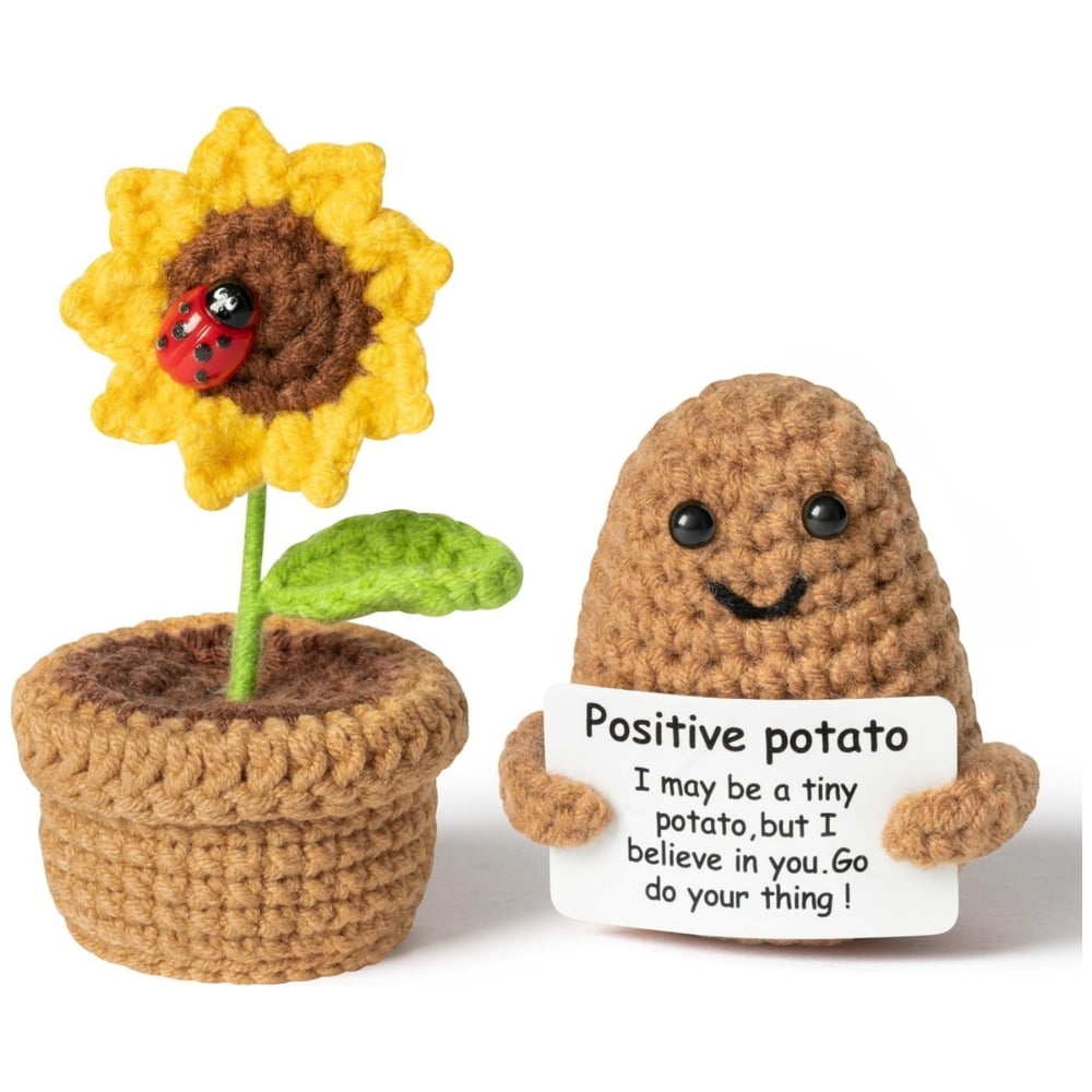 2PCS Mini Funny Positive Potato Flowers Pot Handmade Crochet Desk ...