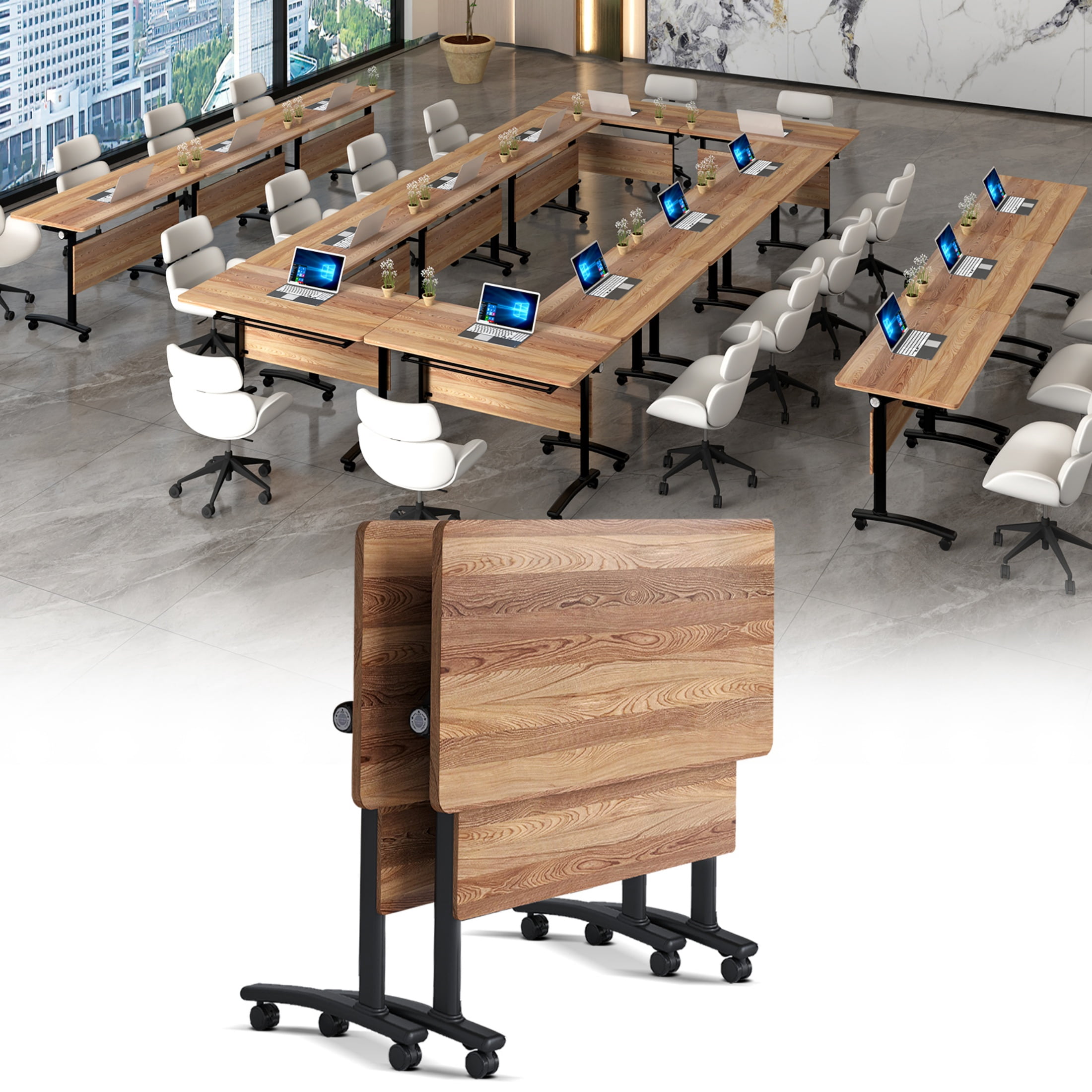 2PCS Modern Conference Table,Folding Conference Table with 360°Mobile ...