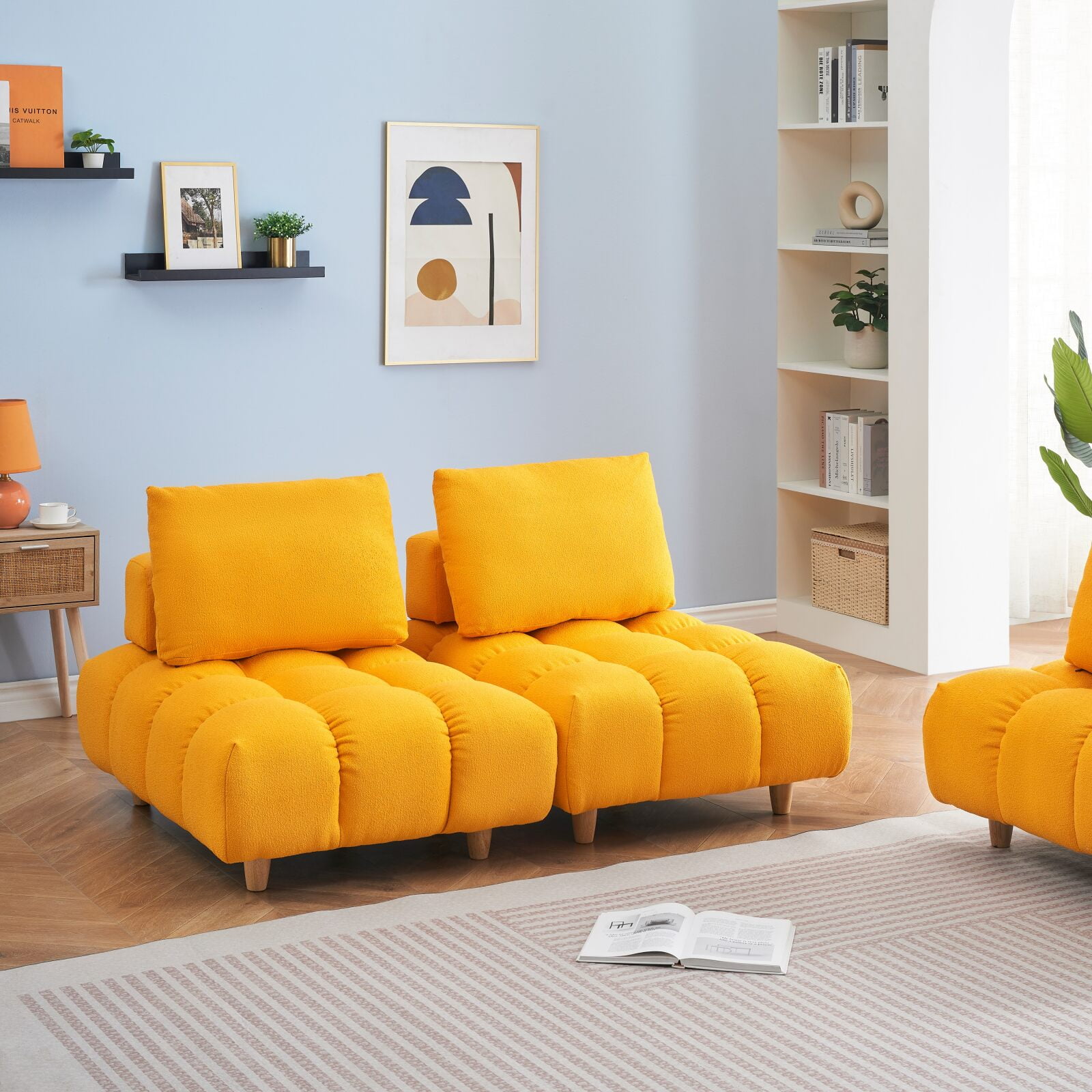 2PCS Modern Sofa Couch, Teddy Fabric Sofa with Spacious Seat, Removable ...