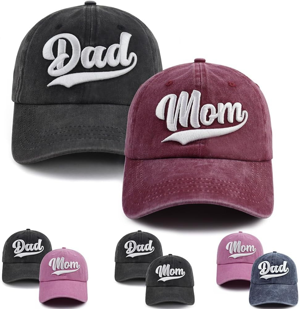 2PCS Mom and Dad Hat,3D Embroidered Adjustable Cotton Baseball Caps ...
