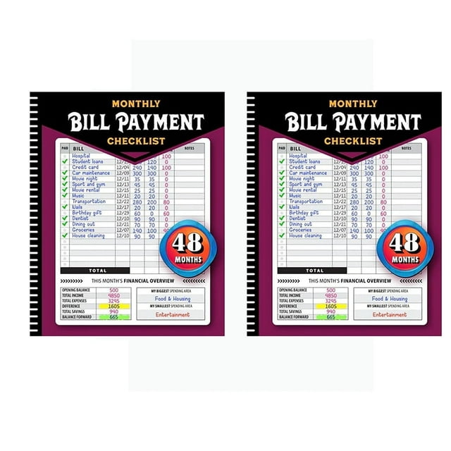 2PCS Monthly Bill Payment Checklist Bill Notebook The 4 Year For ...