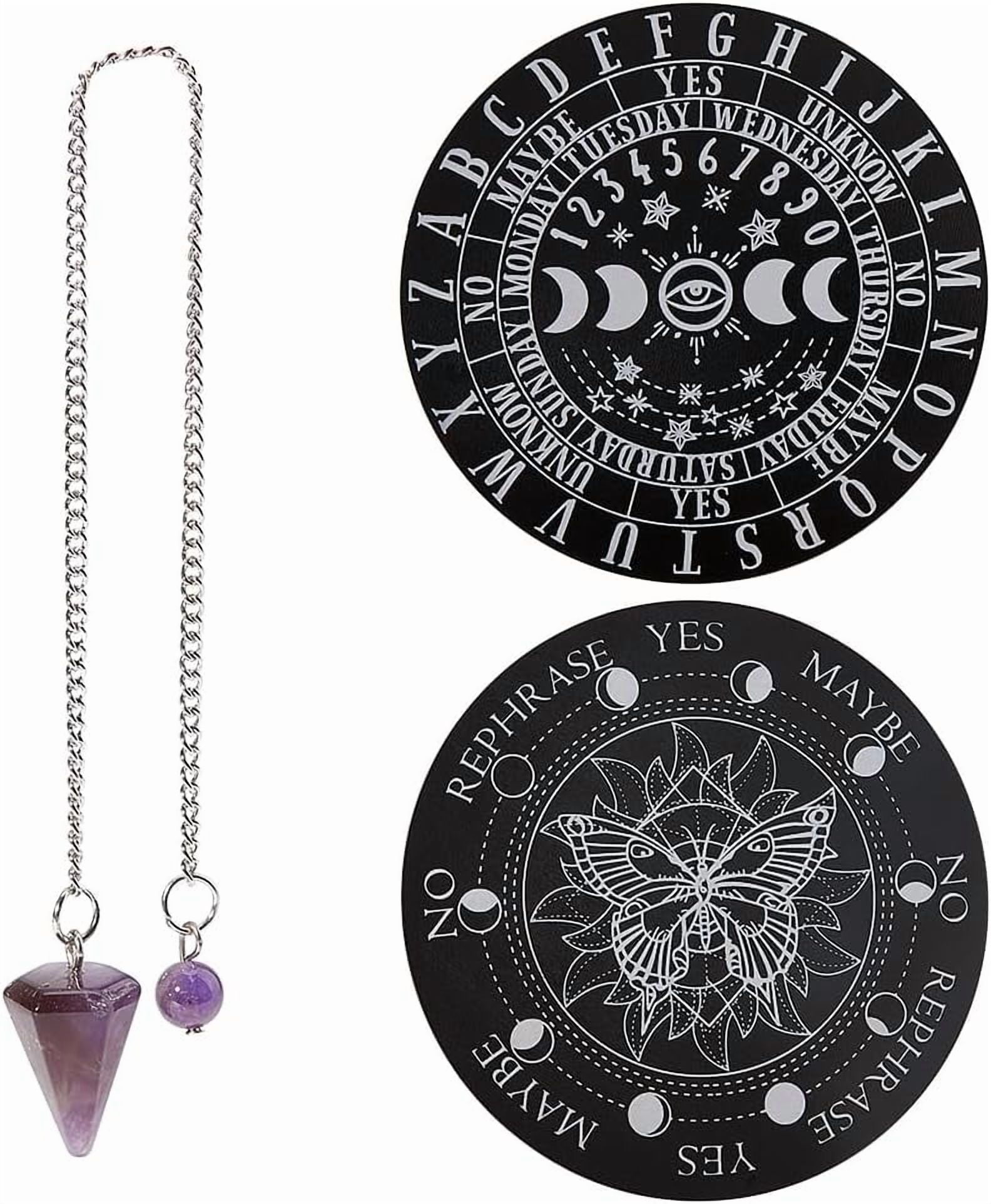 2PCS Moon Phase Pendulum Butterfly Wooden Divination Wooden Kit Metaphysical Message Board with ...