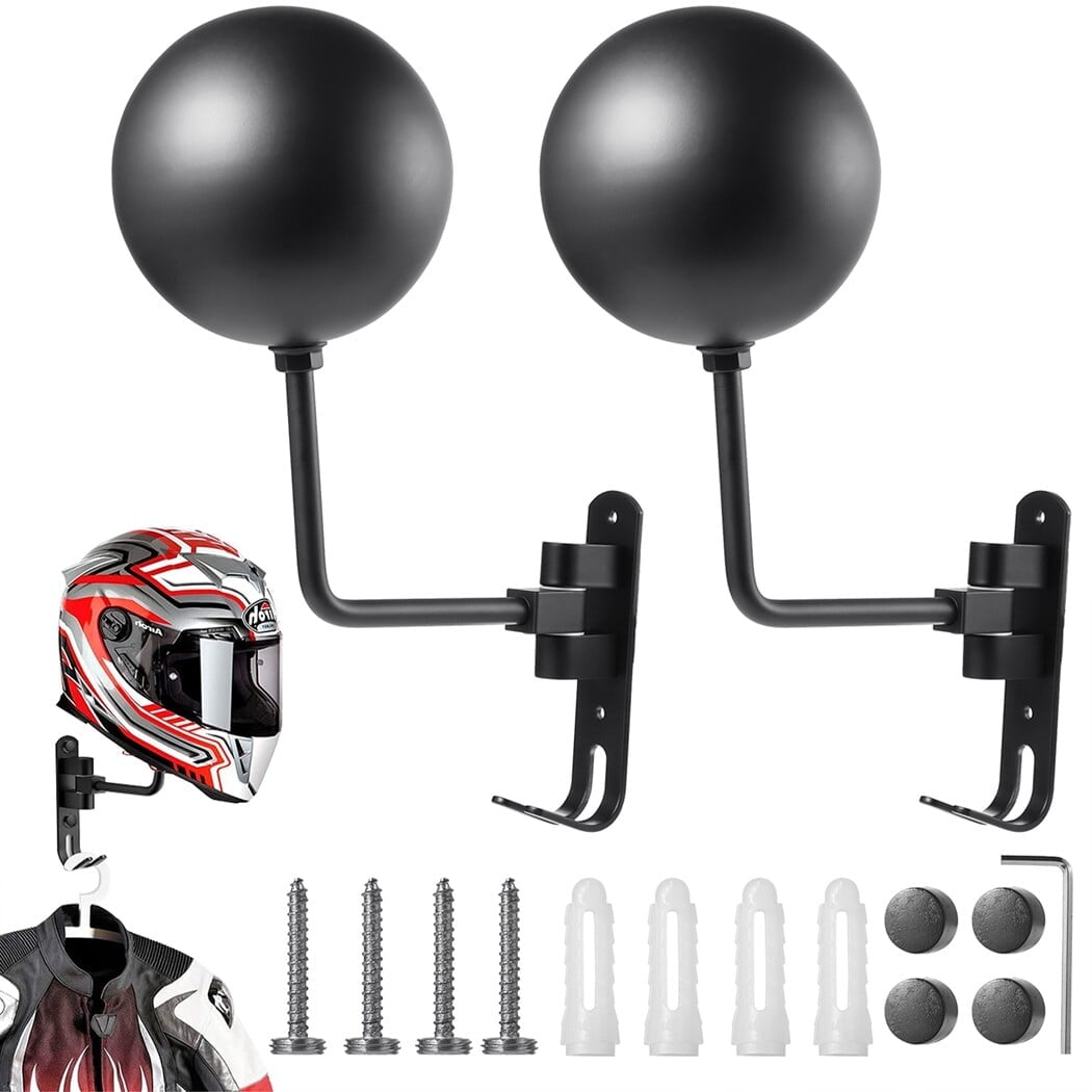 2PCS Motorcycle Helmet Racks, Wall Mounted Aluminum Bike Helmet Holder ...