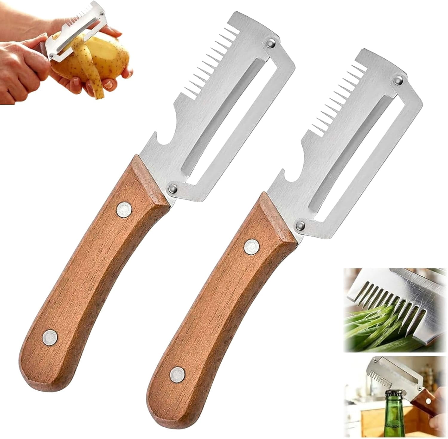 2PCS Multifunctional Vegetable Peeler, 3 in 1 Multi Functional Wooden ...