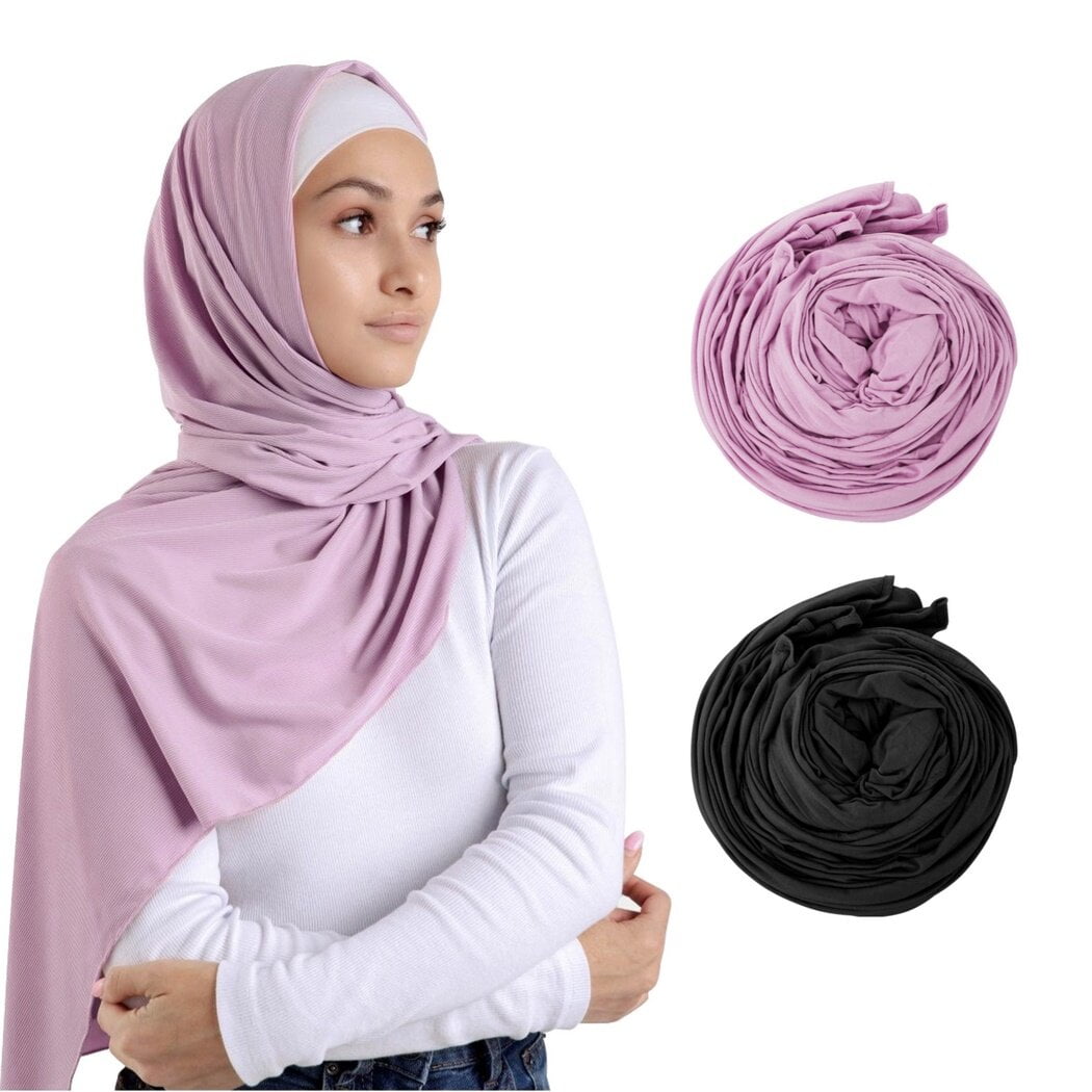 2PCS Muslim Head Scarves, Soft Stretch Hijab Shawls, Breathable ...