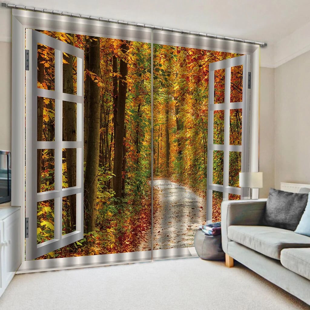 2PCS Natural Scenery Curtain Flowers Sea Forest Curtain for Bedroom ...