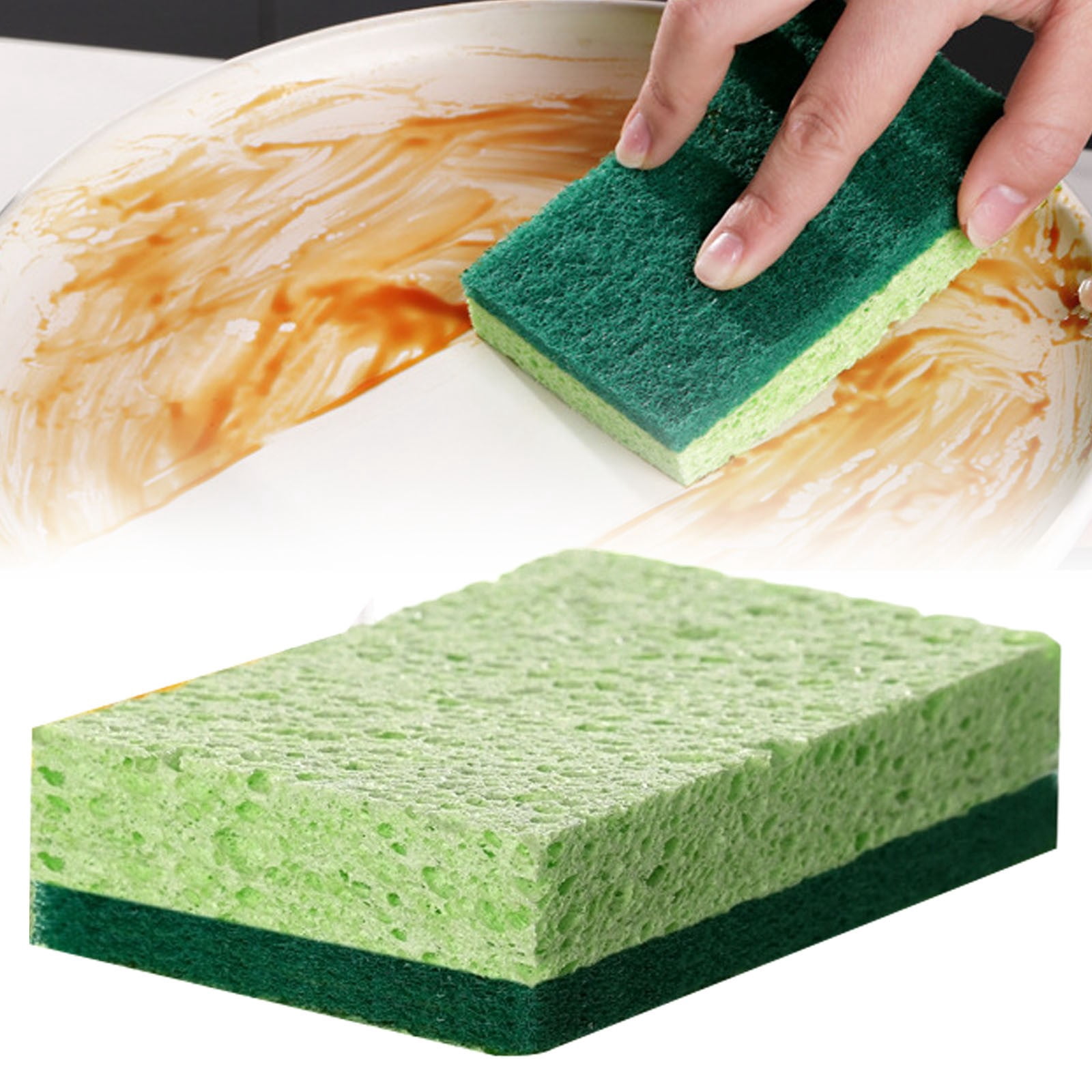 2PCS Natural Wood Pulp Sponges, Kitchen Scrub Sponges Reusable Cleaning ...
