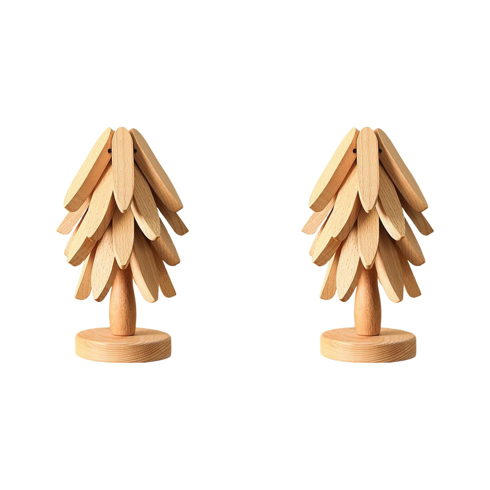 2PCS Natural Wood Tree Trivet Set Natural Tree Trivet,4 Wooden Trivets ...