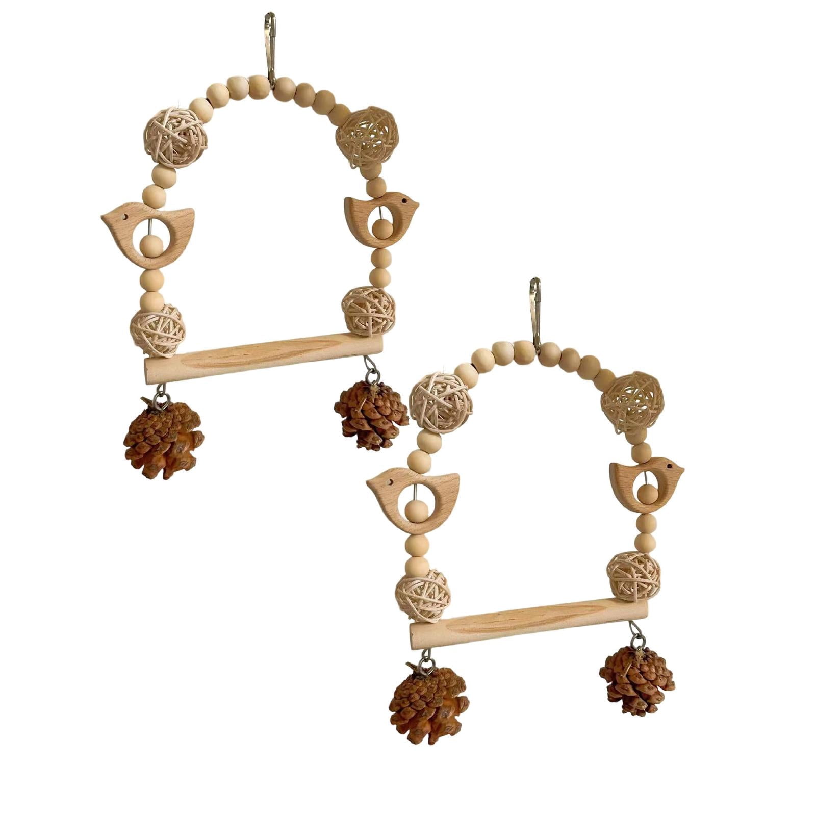 2PCS Natural Wooden Parrot Swing With Chewable Beads And For Small ...