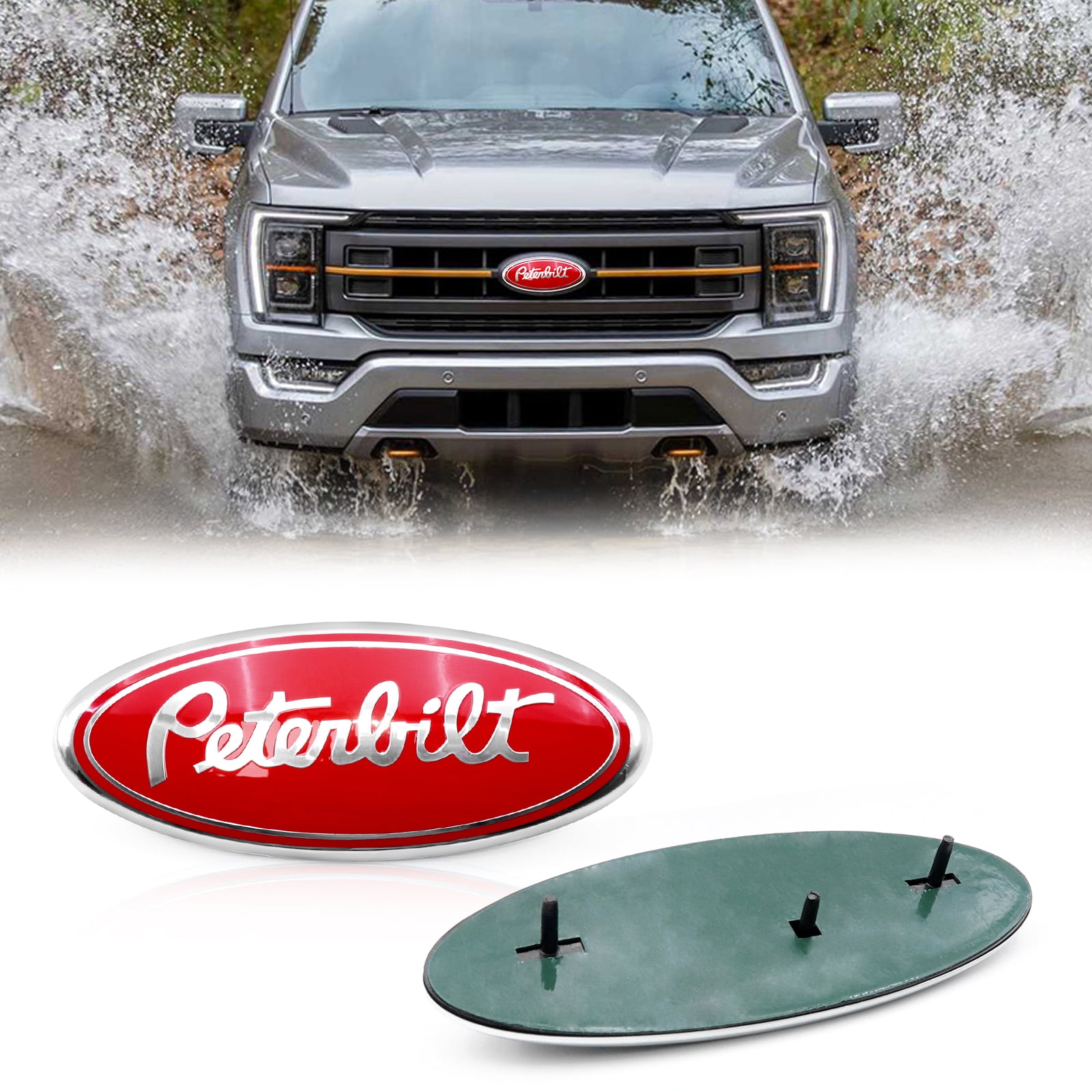 2PCS New Custom Peterbilt Oval Emblem 9" ABS Aluminum Car Front Grille ...