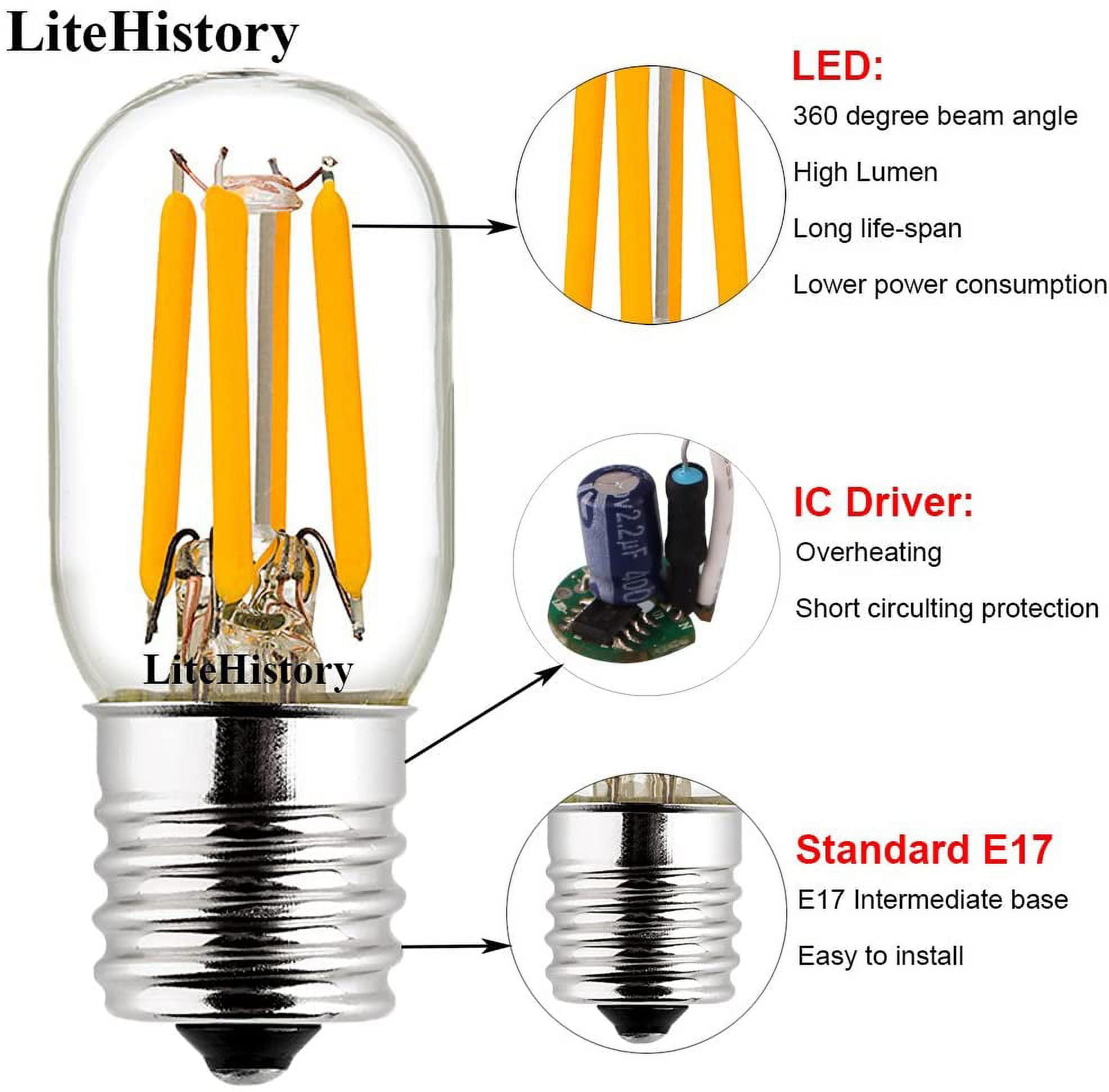 2PCS Night Light Bulbs, Dimmable 2W E12/E14 European Base Edison Bulb for Chandeliers,Ceiling ...